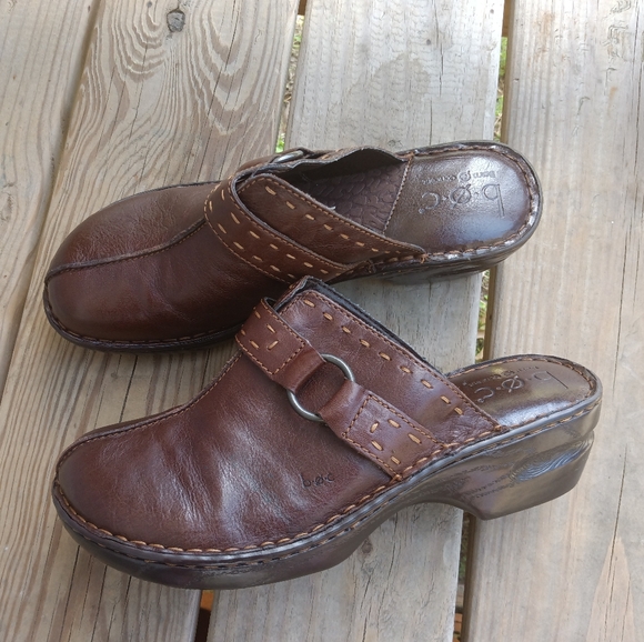 b.o.c. | Shoes | Boc Born Concept Comfort Slip On Brown Leather Clogs ...